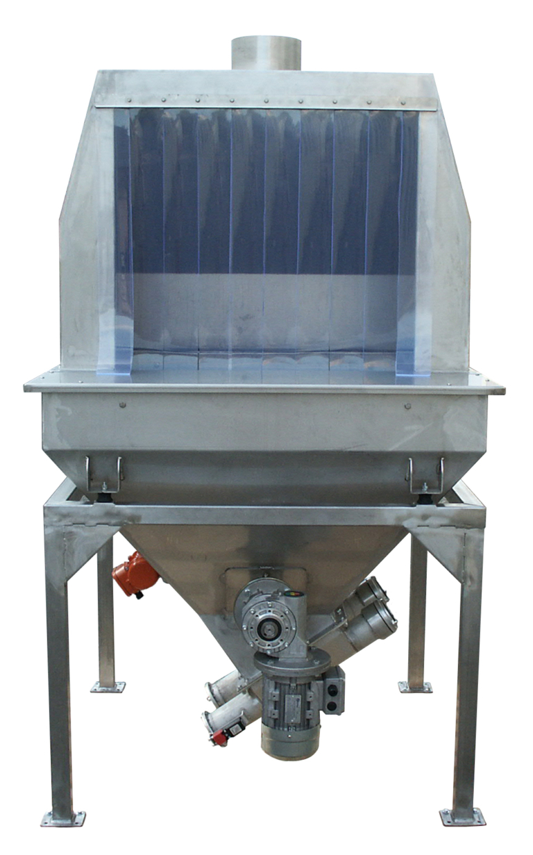 Bag dump station: storage hoppers for efficient bag emptying
